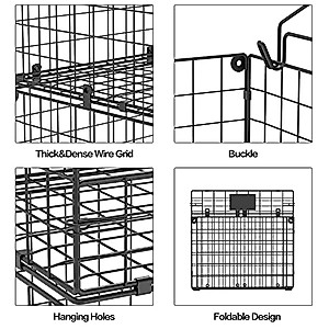 Jautokerdar 4 Tiers Hanging Closet Shelves-Clothes Haning Organizer with Name Plate S Hooks, Wall Mount&Cabinet Wire Storage Basket Bins, for Clothing Sweaters Shoes Handbags Clutches Accessories
