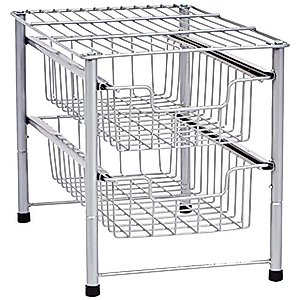 Amazon Basics 2-Tier Sliding Drawers Basket Storage Organizer, Silver