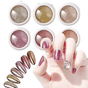 Chrome Nail Power Set, 6 Jars Metallic Chrome Nail Art Powder, Rose Gold Mirror Effect Pigment Glitter Dust Powder for Women DIY Manicure Nail Art Decorations