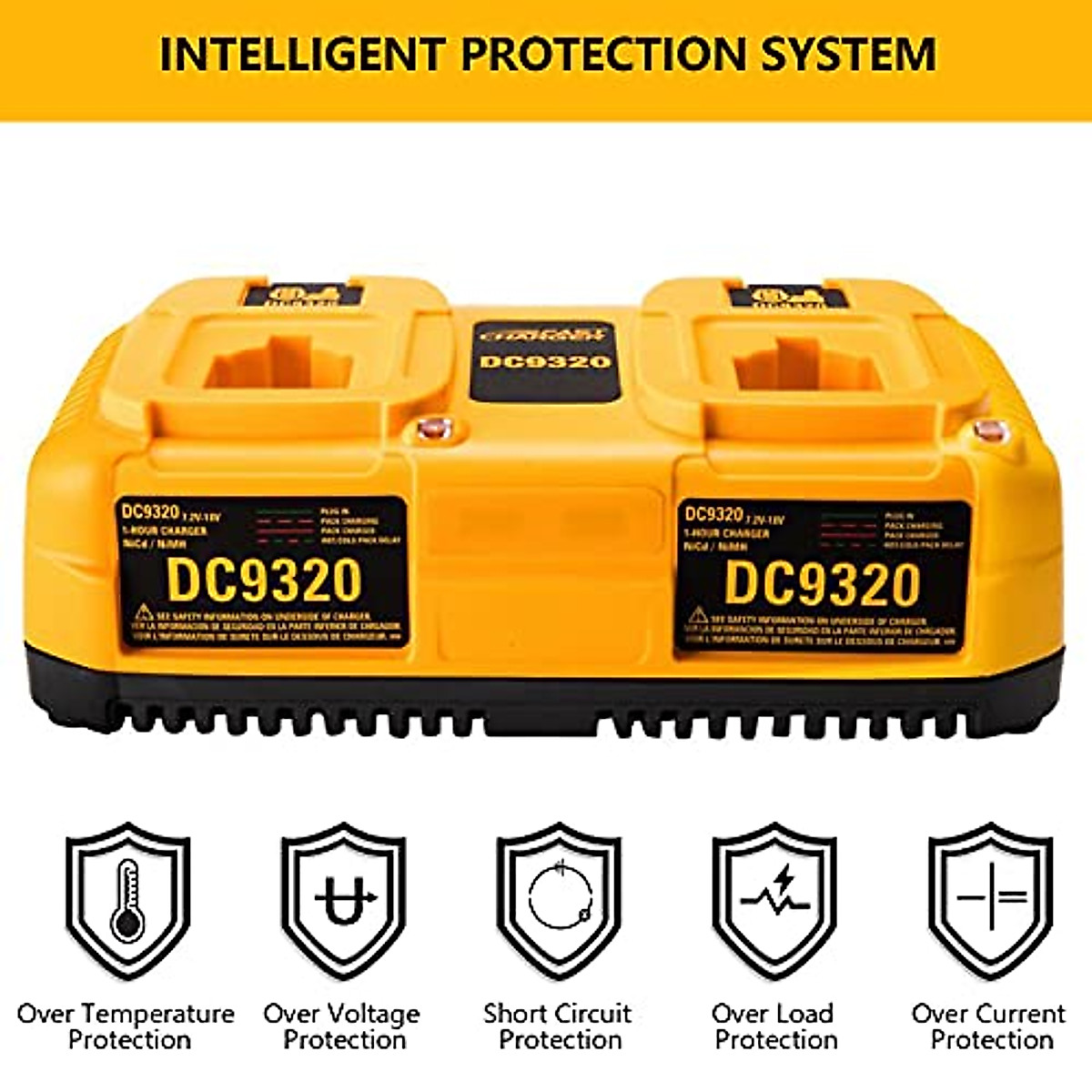YEX-BUR 7.2V-18V Dual Battery Charger DC9320 Replacement for Dewalt 18V 14.4V 12V 9.6V 7.2V NiCd NiMh XRP Battery DC9098 DC9099 DW9099 DC9096 DW9094 DW9072 DW9062 DW9057 Fast Charger