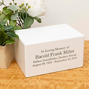Deering Moments Custom Engraved Lacquered Funeral Cremation Urn for Human Ashes (White, X-Large)