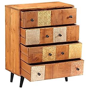 vidaXL Solid Acacia Wood Chest of Drawers Sturdy Sleek Honey Finish Metal Legs Sideboard Storage Cabinet Home Furniture