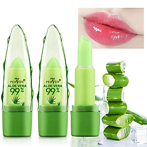 2 Pack Aloe Vera Lipstick, LemonSac Long Lasting Nutritious Lip Balm Lips Moisturizer Magic Temperature Color Changing Lip Gloss (2Pcs)