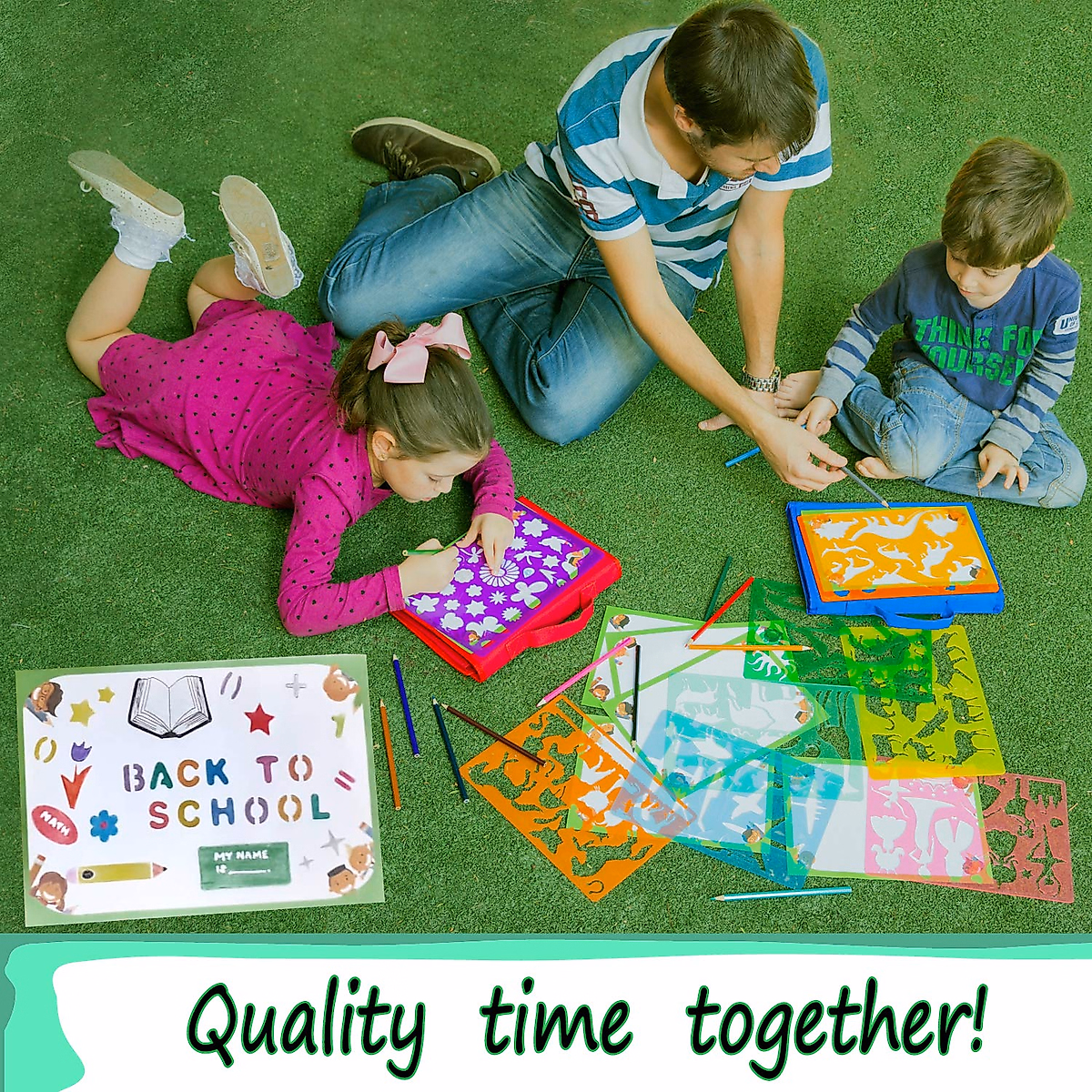 Drawing Stencils Set for Kids (55 Piece) - Arts and Crafts Set for Girls & Boys - Christmas & Birthday Gifts for Kids 4 5 6 7 8 9+ Year Old - Ideal Creativity Kit & Travel Activity with 300+ Shapes