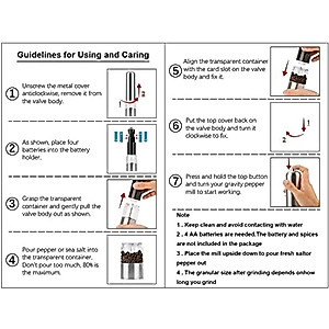 Stainless Steel Electric Salt And Pepper Grinder Set, Ceramic Grinding Blades, Automatic Grinder Shaker Battery Operated (2 Pack) Household