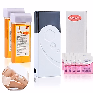 Roll On Wax Kit, Roller Waxing Kit for Sensitive Skin, Resistance Type Fast Heating Waxer, for Legs, Arms and Underarm Portable Women and Men Honey Soft Wax Kit