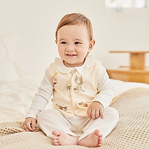 pureborn Baby Boys Girls Vest Halloween Sherpa Fleece Spring Waistcoat for Infant Boy Girl Beige Pumpkin 12-24 Months