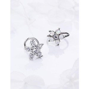 Oicctyzio Nose Rings Hoops Piercings for Women Studs Piercing Jewelry Surgical Stainless Steel 20g Corkscrew l Shaped Screw Shape Cork Bar Big Dainty Curved Stuf 20 Gauge Butterfly Opal Heart