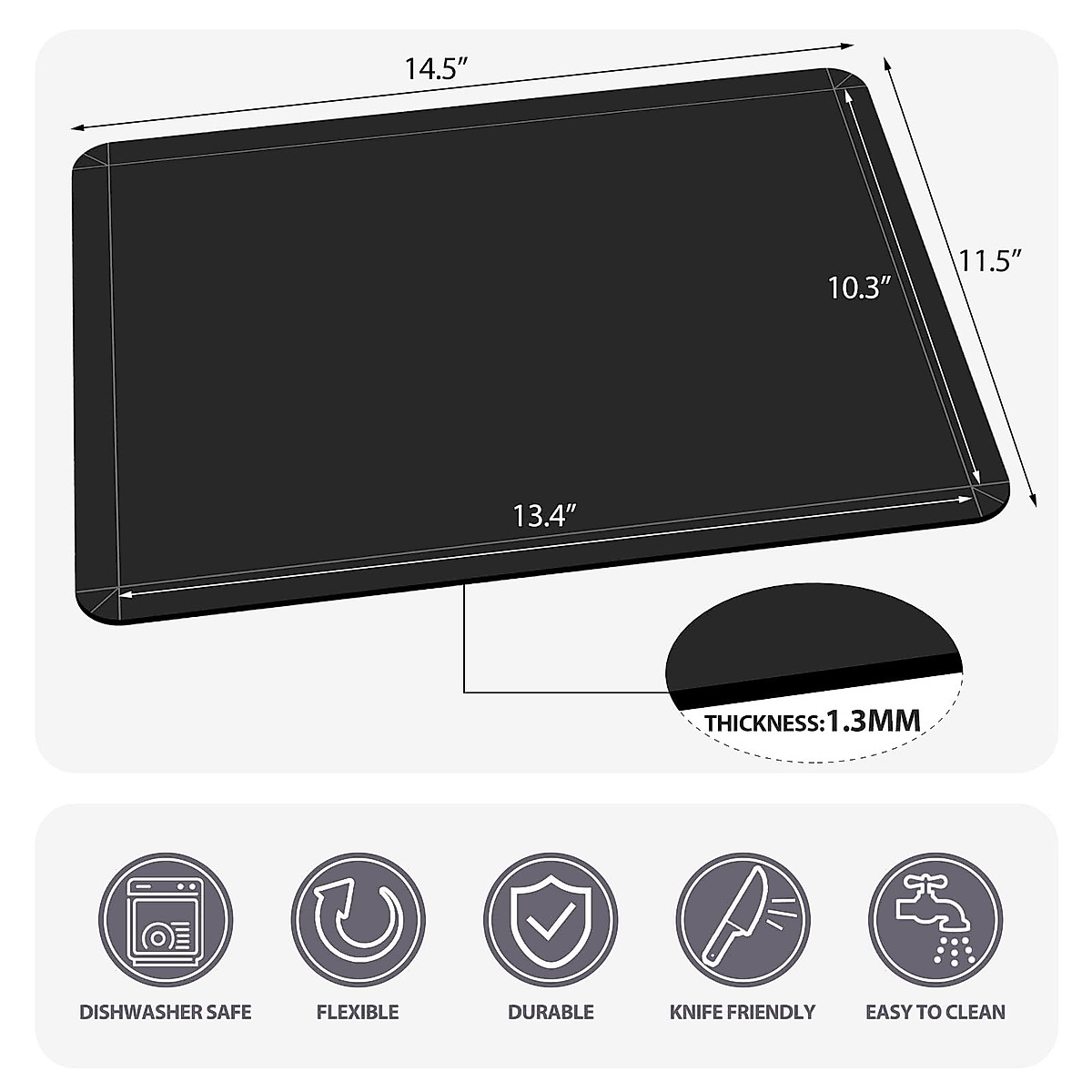 Extra Thick Foldable Cutting Board with Lip, Flexible Plastic Cutting Board Mats for Kitchen, Black Cutting Boards for Meat, Nonslip Cutting Mats, BPA Free, Dishwasher Safe, Set of 3