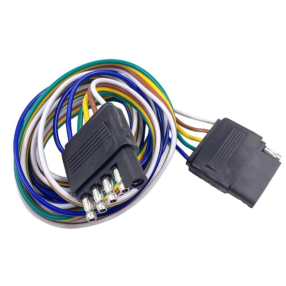 CARROFIX 5 Way Flat Trailer Wire Extension, 48" 5-Pin Trailer Wiring Connector, Vehicle-Side and Trailer-Side