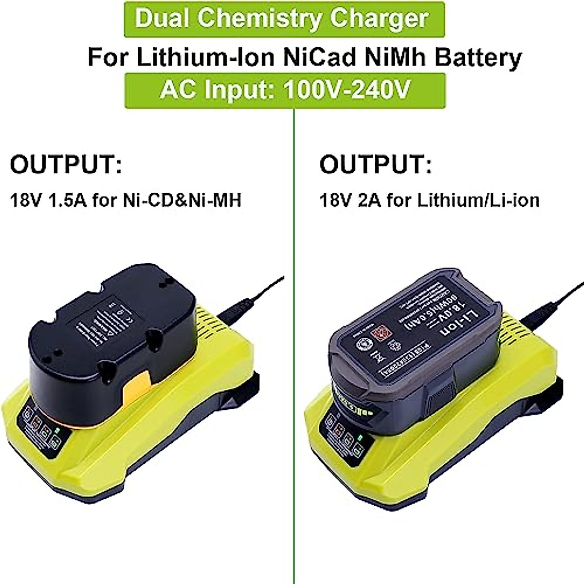 P117 Dual Chemistry Fast Charger Replace for Ryobi 12V-18V Lithium NiCad NiMh Battery Ryobi 18-Volt One+ P102 P108 P189 P197 P103 P105 P107 P190 P191 PBP002 PBP005