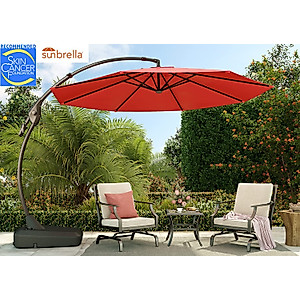 Grand patio Deluxe NAPOLI 12FT Patio Umbrella, Curvy Aluminum Cantilever Umbrella with Base, Round Large Offset Umbrellas for Garden Deck Pool(Canvas Henna, 12 FT-SUNBRELLA)