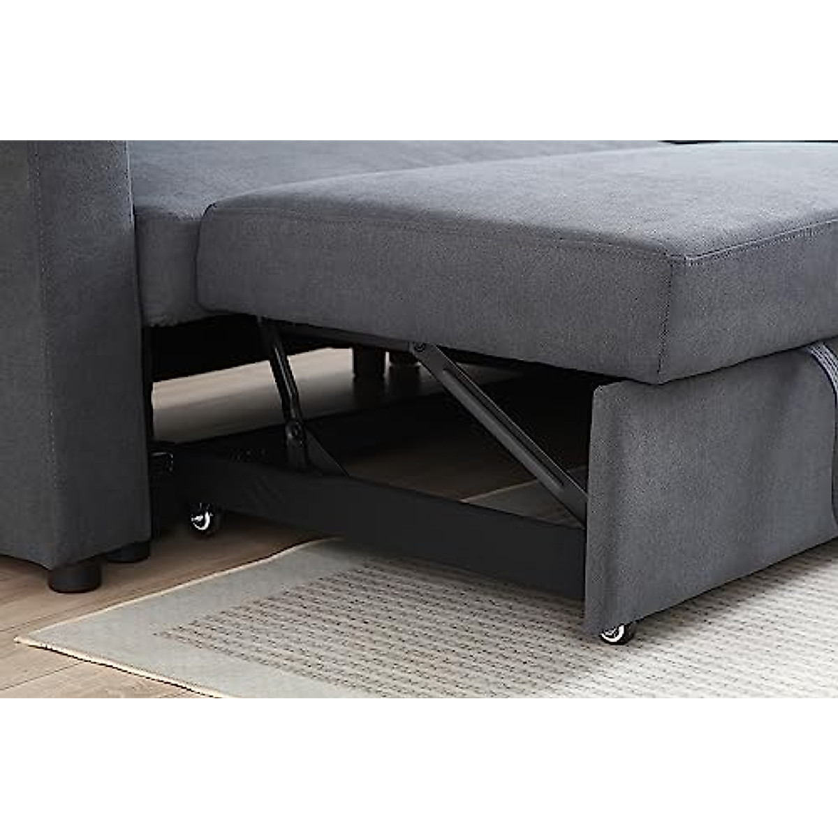 uhome Upholstered Sleeper Sofa with USB Ports sectional Couch Reversible Sofabed, Full XL, Black