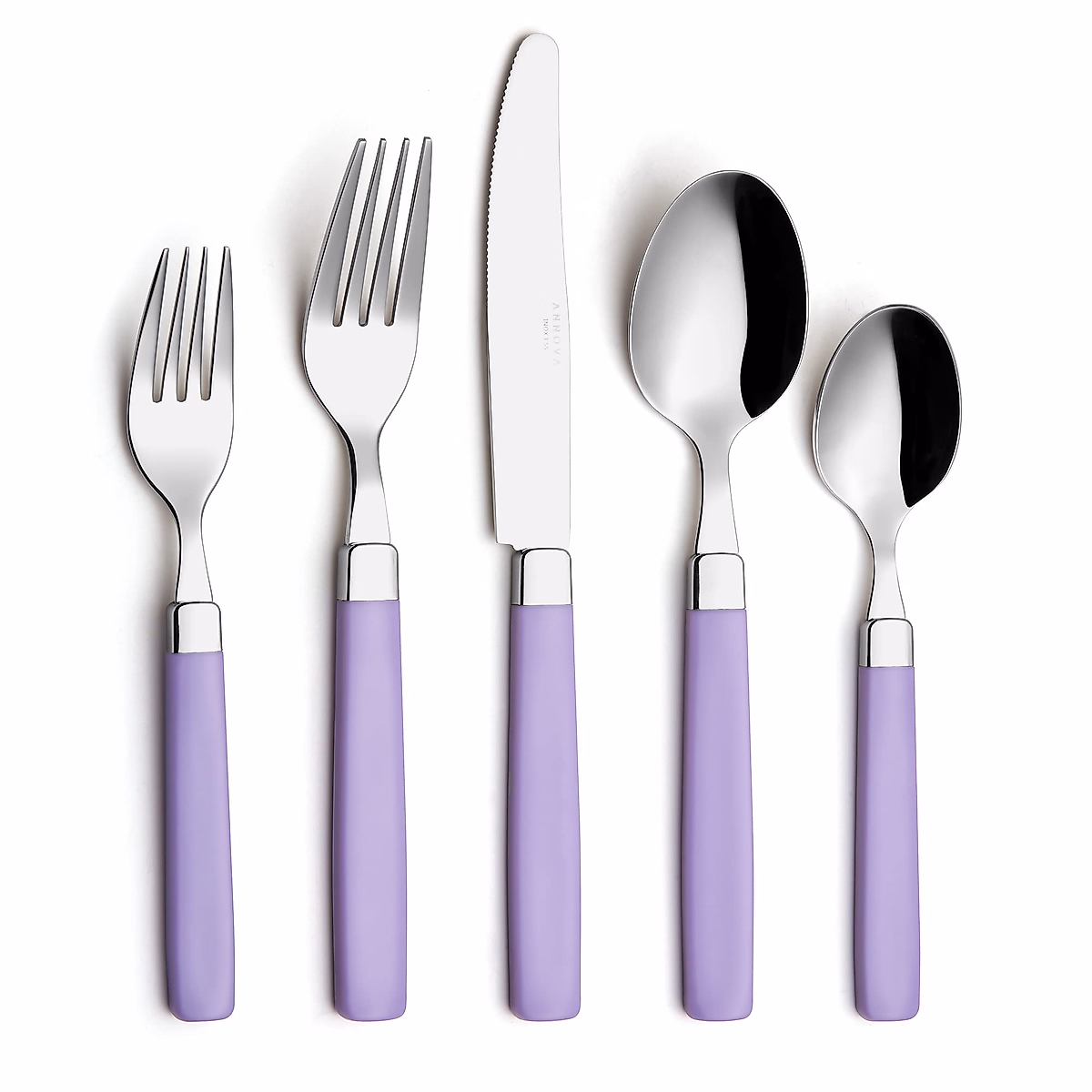 ANNOVA 20 Pieces Stainless Steel Flatware/Cutlery Set - Color Handles - 4 x Dinner Forks, 4 x Salad Forks, 4 x Dinner Knives, 4 x Dinner Spoons, 4 x Dessert Spoons - Service for 4 (Lilac, 20 Pieces)