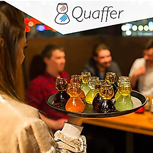 QUAFFER Double Bubble Layered PLASTIC Shot Glass Plus Recipe Card – Clear Chaser Shot Glass Jigger for Smooth Tasty Shots – Fun Unique Split Shot Glasses Barware (Set of 4)