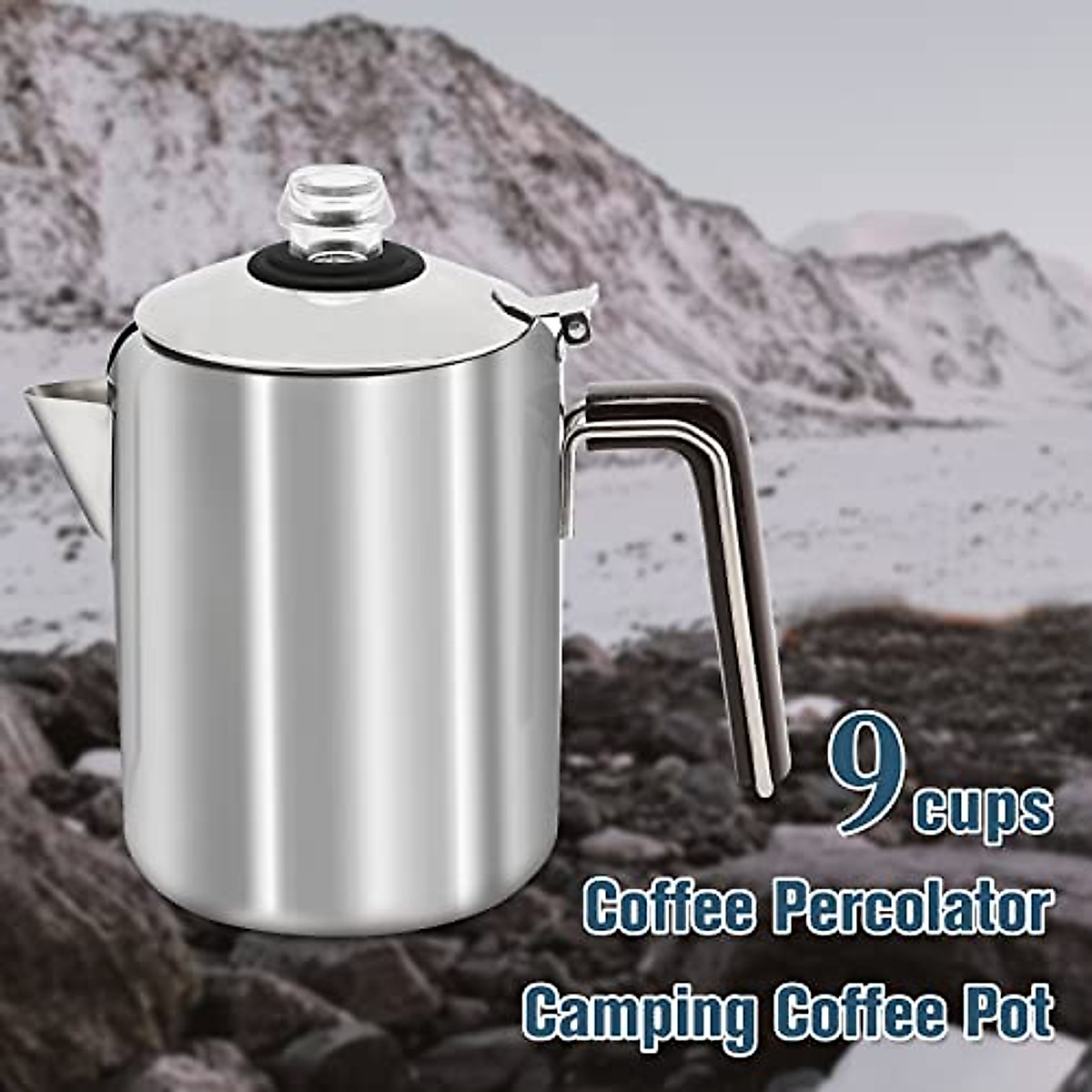 Hillbond Coffee Percolator Stainless Steel Camping Coffee Pot Outdoors 9 Cup Percolator Coffee Pot for Campfire or Stove Top Coffee Making