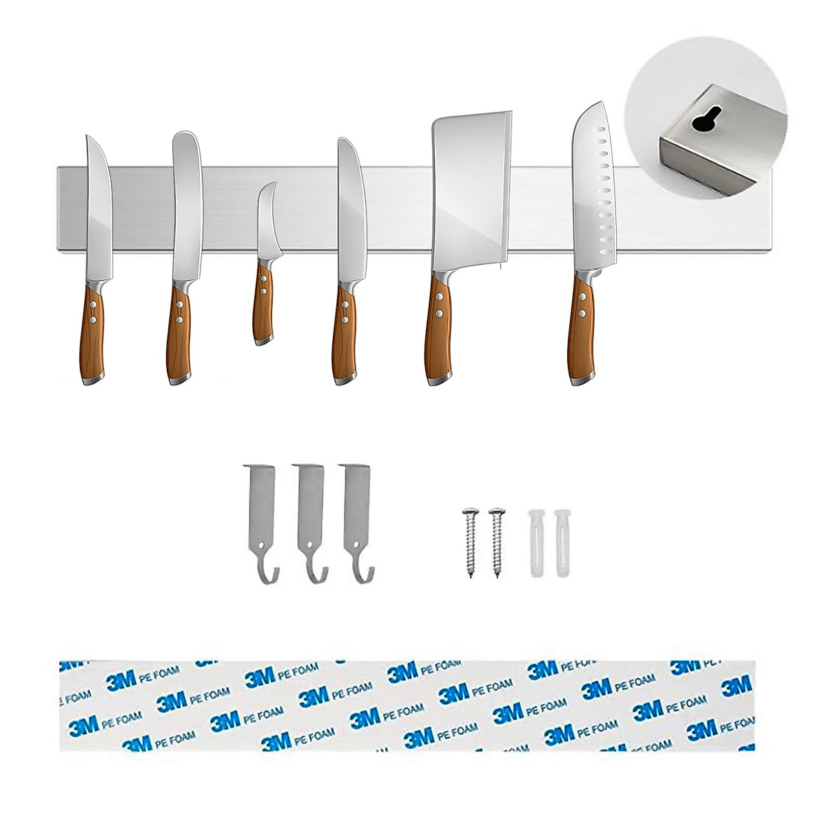 Chef Palace Magnetic Knife Strip, Simple to Install, Multiuse Knife Wall Mount Hanger, Suitable for Kitchen Utensils & Tools 40cm (15.7 Inch) Strong Magnetic Knife Bar