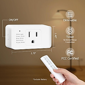 GMY Plug in Dimmer Switch for Lamp with Timer, Remote Control Indoor Dimmer for String Lights, Outlet Used for Dimmbale Patio Lights, 100ft RF Range, FCC Certified, Input AC100-240V