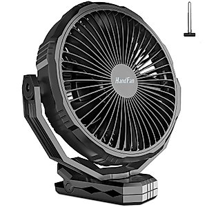 HandFan 10000mAh Upgraded Clip Fan with Charger/Clip Enhancer, 8 Inch Rechargeable Fan Portable with Sleep Timer, Battery Operated Camping Fan, for Golf Cart Travel Tent Gym Treadmill Outdoors(Black)