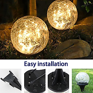 Solar Lights Garden Outdoor,Cracked Glass Ball Waterproof Warm White LED Gifts for Garden Decoration Balcony Patio Walkway Landscape 1 Globe (3.93")