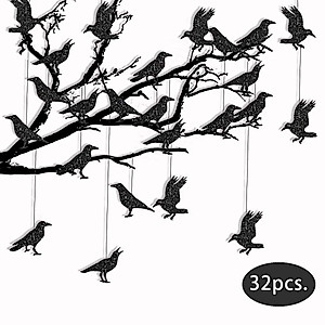 Cheerland Glitter Black Crow Halloween Decorations for Gothic Halloween Tree Hanging Decoration Bird Raven Banner Stick Decal Garland Backdrop Centerpiece for Theme Birthday Wedding Party Supplies