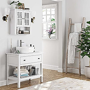 Spirich Home Bathroom Wall Cabinet Over The Toilet, Hanging Wall Mounted Storage Medicine Cabinet with Adjustable Shelf and Double Windowpane Glass Doors, White