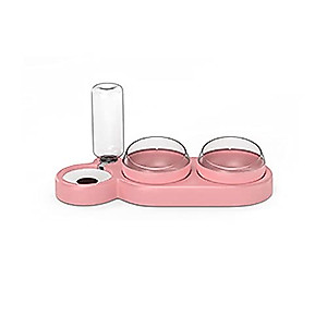 FUUIE Bowls for Food and Water Pet Cat Bowl Automatic Feeder Dog Cat Food Bowl with Water Fountain Double Bowl Drinking Raised Stand Dish Bowls for Cats (Color : Pink)