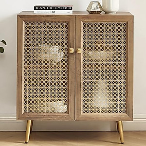 EDYO LIVING Sideboard Buffet Cabinet with Metal Grid Decorated Doors, Console Cabinet, Buffet Cabinet for Kitchen, Bar, Dining Room, Entryway 30.8”Wx15.8”Dx35”H Rustic Oak