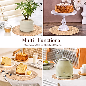 KesaPlan Round Woven Placemats Set of 12, 12" Round Rattan Placemats, Natural Wicker Placemats, Hand-Woven Water Hyacinth Placemats, Boho Placemats, Non-Slip, Heat Resistant for Dining Table Party