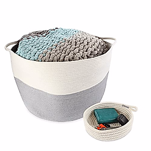 Creekview Home Emporium Extra Large Cotton Rope Basket 24” x 17” Woven Cotton Storage Basket with Handles for Blankets and Toys, Storage Decor for Living Room, Bedroom or Kids Room