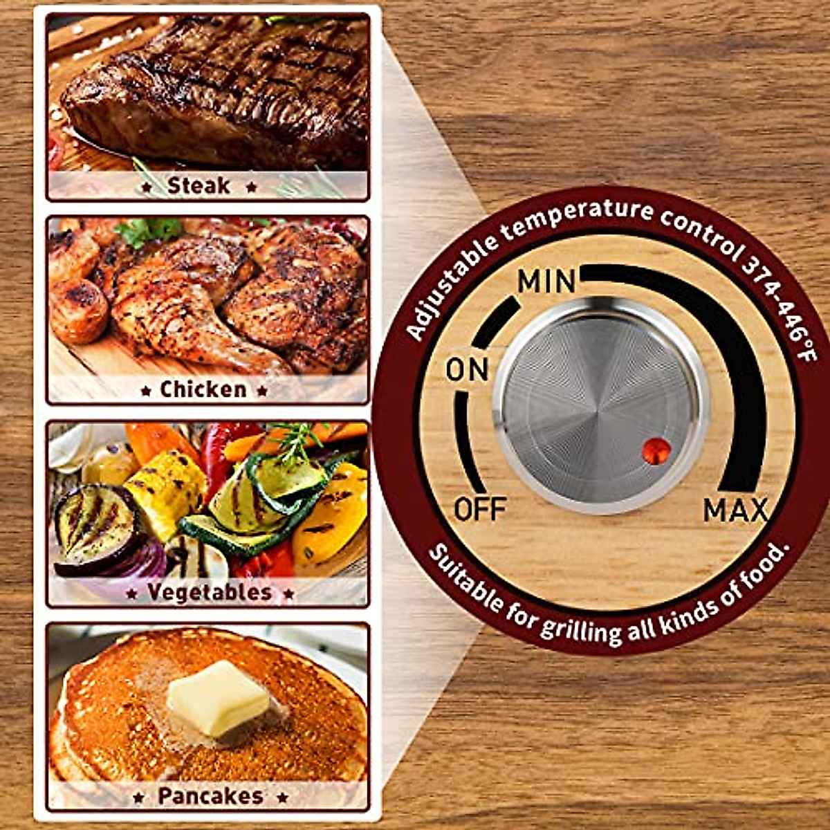 Indoor Grill, COKLAI Raclette Table Grill, 1500W Electric Grill Korean BBQ Grill with 2 in 1 Reversible Non-stick Plate, Cheese Raclette with 8 Trays & Wooden Spatulas, Wooden Base, New Model