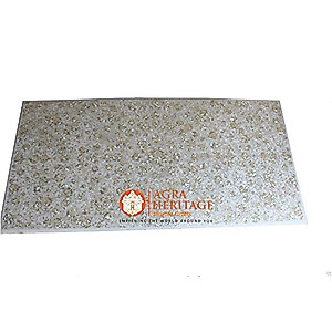 White Marble Mother of Pearl Precious Inlay Stone Dining Table Top Hallway Furniture Decor | 72"x36" Inches