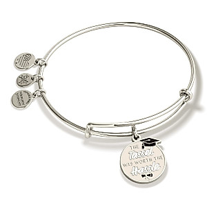 Alex and Ani Celebrations Expandable Bangle for Women, The Tassel Was Worth the Hassle Charm, Shiny Silver Finish, 2 to 3.5 in