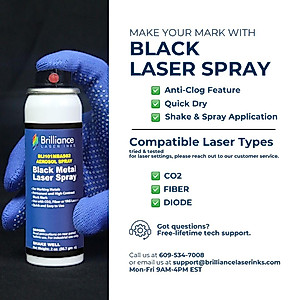 Brilliance Laser Inks 2 Oz Aerosol Black Laser Marking Spray for High Contrast Metal Marks | Permanent and Durable Metals Ink for Fiber, YAG, Diode, and CO2 Laser Engraver