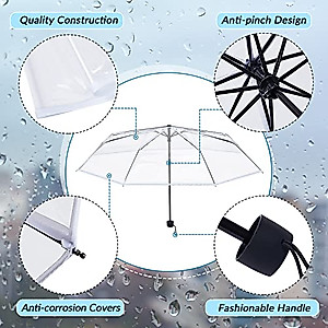 2 Pcs Clear Umbrella Transparent Portable Umbrella Compact Foldable Umbrella Manual Open Close Folding Umbrellas for Wedding Travel, Dating(Black, White)