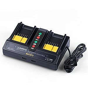 20V WA3875 Charger Replacement for Worx 20 Volt WA3770 Dual-Port Battery Charger with LED Indicator, Compatible with Worx 20V Li-ion Battery WA3520 WA3525 WA3575 WA3578 WA3512 WA3522 WA3671