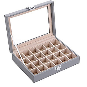 BEWISHOME Earring Jewelry Box 24 Slots Earring Holder Organizer for Girls Women Gifts Jewelry Box for Earrings Display Storage Case with Clear Glass Top Grey SSH17H