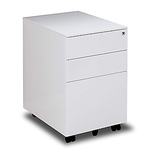 Majnesvon 3 Drawer Mobile File Cabinet with Lock Steel File Cabinet for Legal/Letter/A4/F4 Size, Fully Assembled Include Wheels, Home/Office Design, White+metal