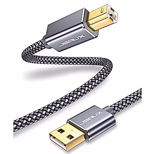 JSAUX Printer Cable, 6.6FT USB Printer Cord 2.0 Type A Male to B Male Cable Scanner Cord High Speed Compatible with HP, Canon, Dell, Epson, Lexmark, Xerox, Samsung and More (Grey)