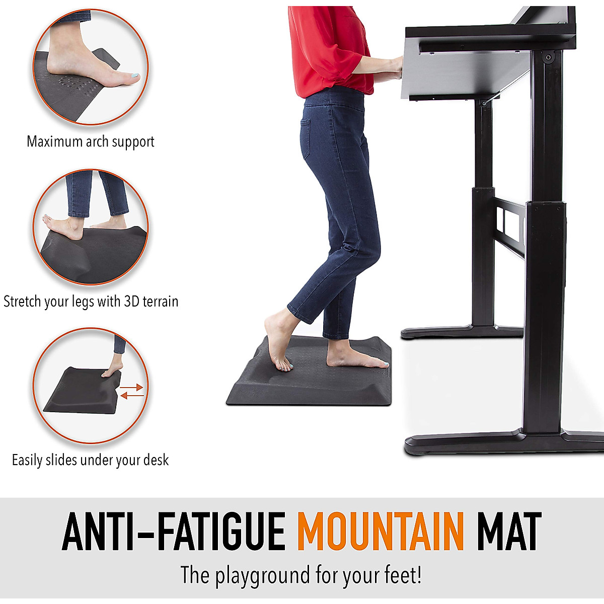 Stand Steady Mountain Mat | Anti Fatigue Mat for Active Standing | Ergonomic Standing Mat with Raised Gel Foam Padding for Calf & Arch Support | Massage Floor Mat for Standing Desk (27x21in/Black)