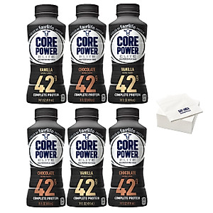 Fairlife Core Power Elite High Protein Shake Chocolate & Vanilla, 14oz Bottles, (Pack of 6) with Bay Area Marketplace Napkins