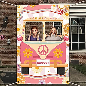 Hippie Photo Booth Props, Hippie Bus Prop Groovy Bus Photo Booth for 60'S 70'S Party, Hippie Party Decorations, Daisy Bus Photo Prop Two Groovy Birthday Decor, Groovy Photo Booth Frame - 59 × 39.4 in