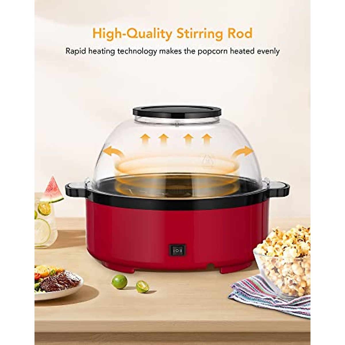 Electric Hot-oil Popcorn Popper Maker - Stir Crazy Popcorn Machine with Nonstick Plate & Stirring Rod, Large Lid for Serving Bowl and Two Measuring Spoons, 16-Cup for Home Christmas Party Kids