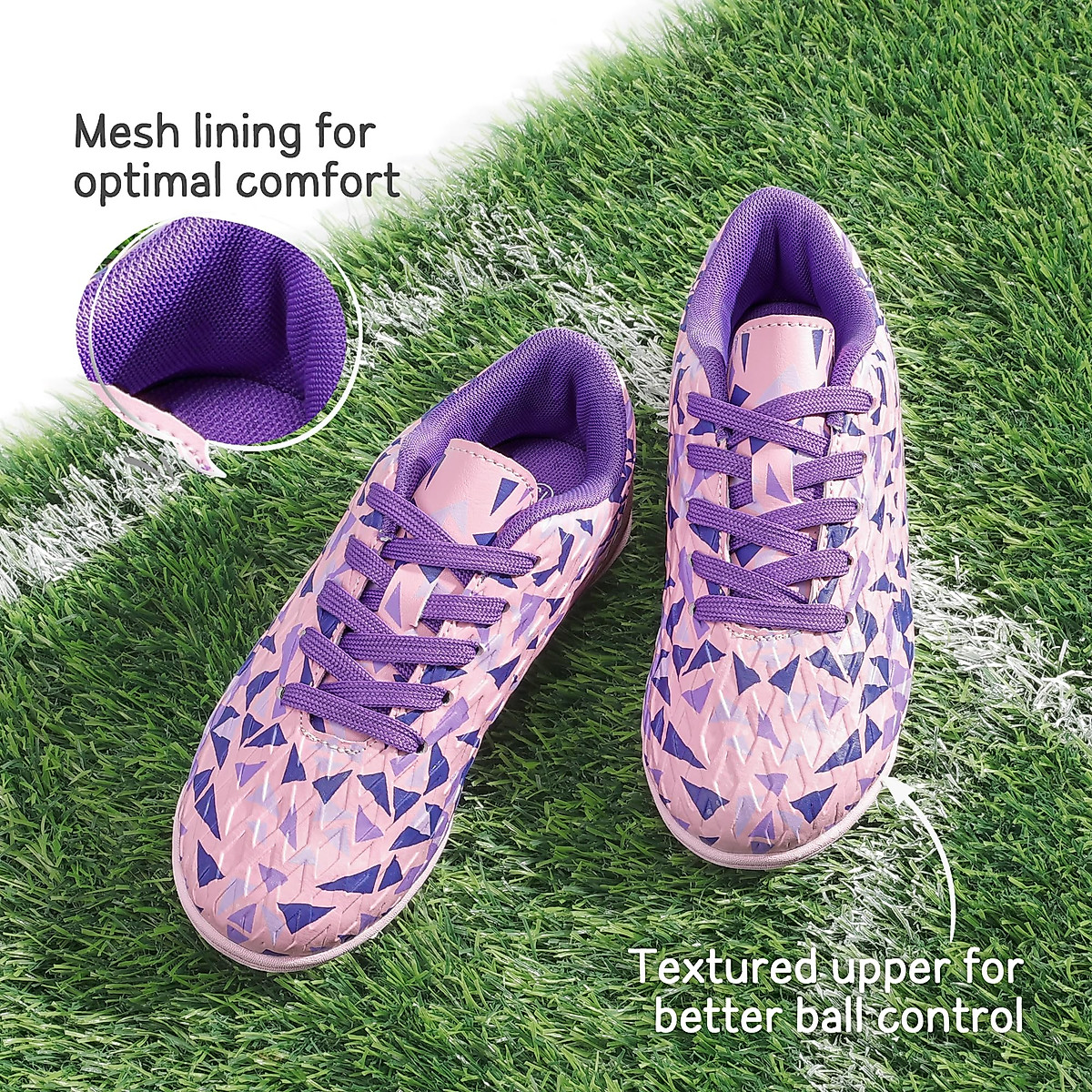 DREAM PAIRS Boys Girls Turf Indoor Soccer Shoes Lace Up Cleats for Little/Big Kid,Size 1 Little Kid,Pink/Purple,SDSO223K