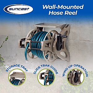 Suncast Wall-Mount Garden Hose Reel, 175 ft. 5/8 in. Vinyl Water Hose Holder, Light Taupe