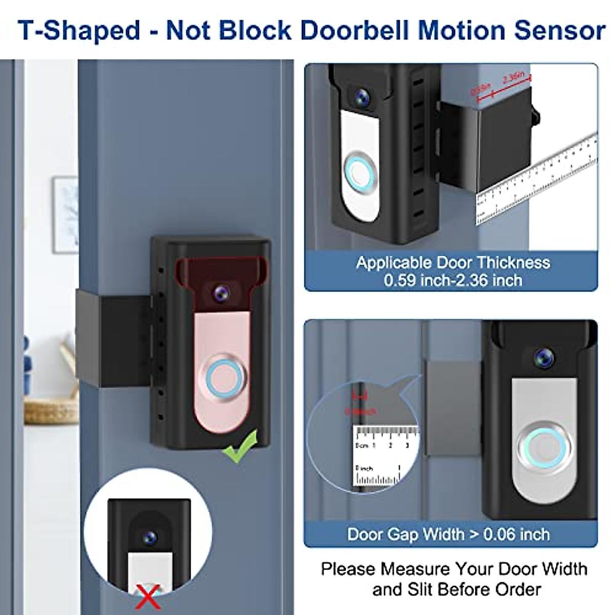 Liwin Anti-Theft Video Doorbell Mounts Compatible with Video Doorbell 1/2/3/3 Plus/4, Adjustable No Need to Drill Mounting Bracket Cover Adapter Holder Accessories for Home, Apartment, Office