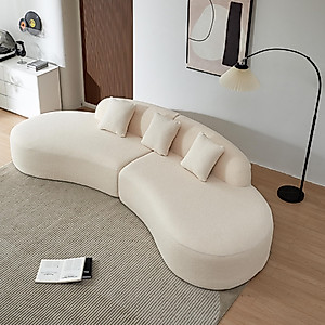 BAMOOLI 119'' Curved Sofa Couch, Mid Century Modern Half Moon Living Room Sofa, Luxury 4-Seat Sofa Couch with High-Density Foam Filled, Sherpa Lamb Fabric Sectional Sofa for Apartment, Office, Beige