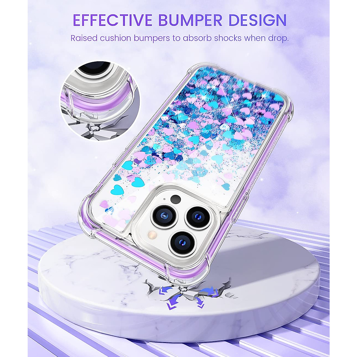 Caka for iPhone 14 Pro Max Case Glitter for Girls Women with Built-in Screen Protector Liquid Quicksand Protective Shockproof Full Body Phone Case for iPhone 14 Pro Max 6.7’’ Blue Purple