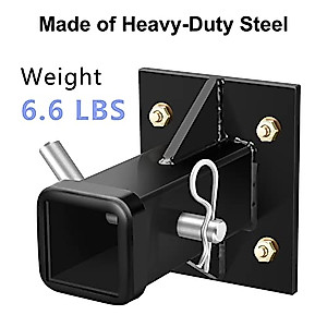 DACK Hitch Wall Mount, Bolt-On Receiver Tube Adapter, 2 Inch Opening Hitch Receiver Plate Tube, Bumper Trailer Hitch Receiver, Universal Towever Hitch Extender, Max Load 15000LBS (Include Pin&Clip)