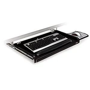 3M Adjustable Under-Desk Keyboard Drawer, Three Height Settings, Wide Tray with Gel Wrist Rest Accomodates Most Keyboards, Slide Out Mouse Platform with Precise Mouse Pad, Black (KD45)